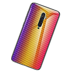 Grandcase Oppo Reno 2 Case,Ultra-Thin Advanced Carbon Fiber Texture Gradient Glass Box Scratch Resistant Tempered Glass Back Cover Case for Oppo Reno 2 6.5" -Gold