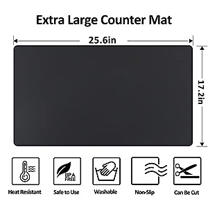 Silicone Mats for Kitchen Counter, Nonslip Silicone Mats for Crafts Countertop Protector Heat Resistant Mat (25.6” x 17.2” x 0.08”, Black, 2Pcs)