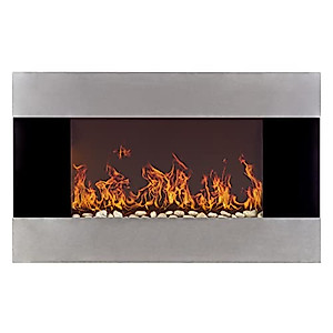 Northwest Electric Fireplace - 36 Inch Wall Mounted Fireplace Heater with Remote Control Adjustable LED Flame Brightness and Heat (Silver)