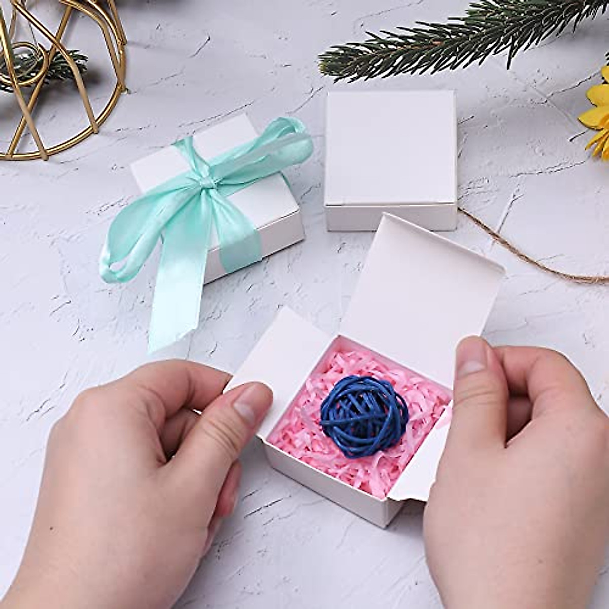 NIGNYA Tiny Gift Boxes 2.16x2.16x0.98 Inch, White Cardboard Tiny Boxes for Gifts 100PCS, Earring Jewelry Gift Boxes White Box for Wrapping Gifts, Small Paper Boxes for Presents