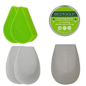 Ecotools Beauty Makeup Sponge Set, 4 Blenders, With Sponge and Brush Cleaner, Includes Travel Accessory Case