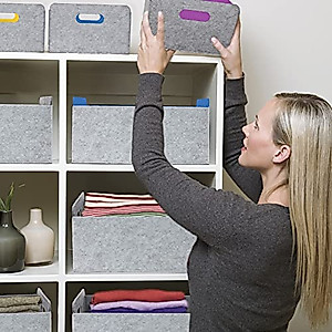 MYCOQU Felt Foldable Storage Basket, Storage Basket with Carry Handles, Toy Storage Box, Book Felt Storage Bin, Laundry Basket, Sundries Storage Bins, for Office/Bedroom/Kitchen (Purple)