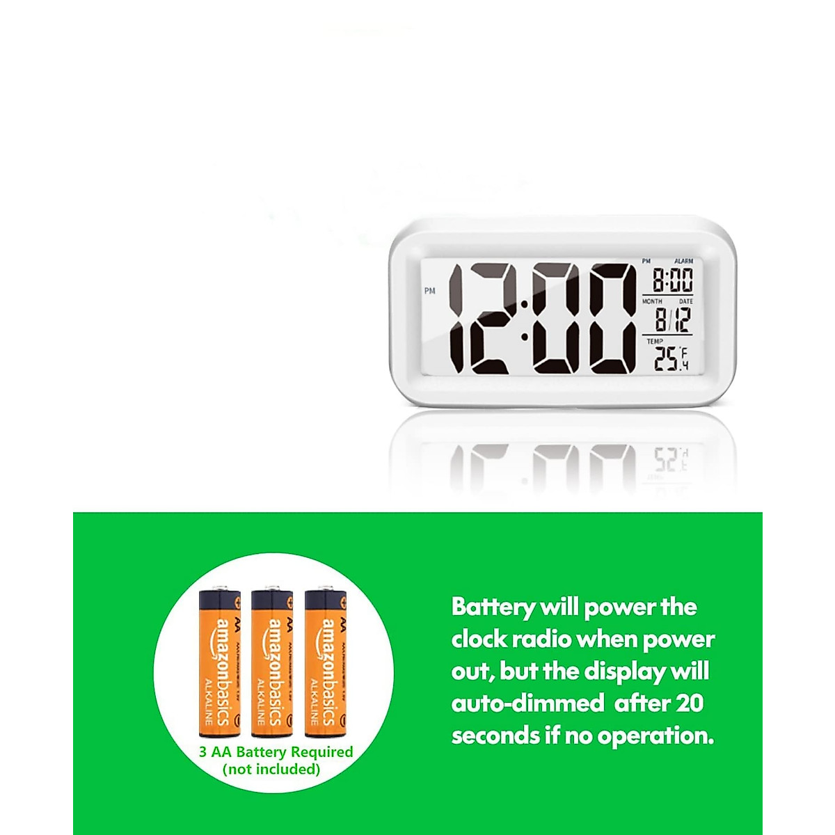 KAIJIELY Upgraded Digital Alarm Clock, 4.3" LED Display with Temperature Larger Lound Light Control Portable Snooze Calendar Brightness with Battery Powered Alarm Clocks Bedside for Everyone (White)