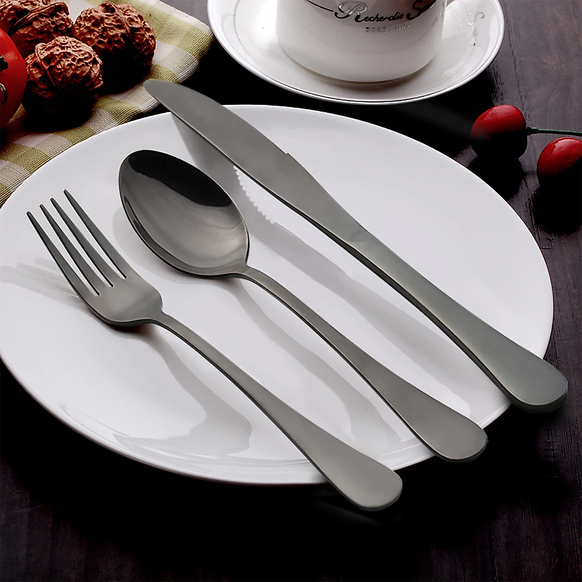 LIANYU Black Silverware Flatware Set for 2, 10-Piece Stainless Steel Cutlery Set, Mirror Finished, Dishwasher Safe