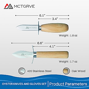 MCTGRVE Oyster Shucking Knife and Glove Set -Oyster Shucker Kit with 2pcs Oyster Knife 1pair of Level5 Protection Gloves 1pc Kitchen Cloth-Seafood Opener Tools in a Storage Bag (black) Great Gifts