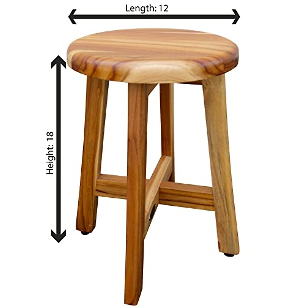 EcoDecors Shoji Teak Shower Stool 18" High Solid Teak Wood Shower Stool with 12" Round Seat Fully Assembled Shower Stool in Earthy Teak Finish