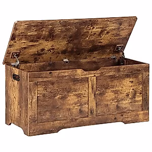 Timberer 39.4" Storage Chest, Wooden Storage Bench, Lift Top Toy Chest with 2 Safety Hinges, Large Toy Box, Entryway Bench for Living Room, Bedroom, Rustic Brown