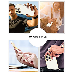 BENTOBEN Compatible with iPhone 14 Pro Max Case, Slim Luxury Electroplated Bumper Women Men Girl Protective Soft Case Cover with Strap for iPhone 14 Pro Max 6.7 inch,White/Gold