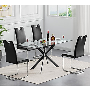Glass Dining Table for 4 or 6, Rectangle Kitchen Table with X Shape Metal Legs, Tempered Glass Top Dining Room Table for 4, Dining Table for Dining Room Home Kitchen Glass Dintte Table
