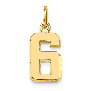 Solid 14k Yellow Gold Casted Small Number 6 Charm Pendant - 20mm x 7mm