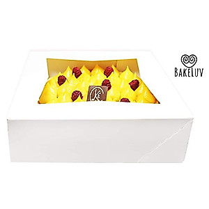 BAKELUV 8x8x2.5” White Bakery Boxes With Window | 12 Pack | Pastry Boxes with Window, Boxes for Strawberries, Dessert Boxes, Bakery Take Out Containers, 8x8 Bakery Boxes 8x8 Pastry Boxes