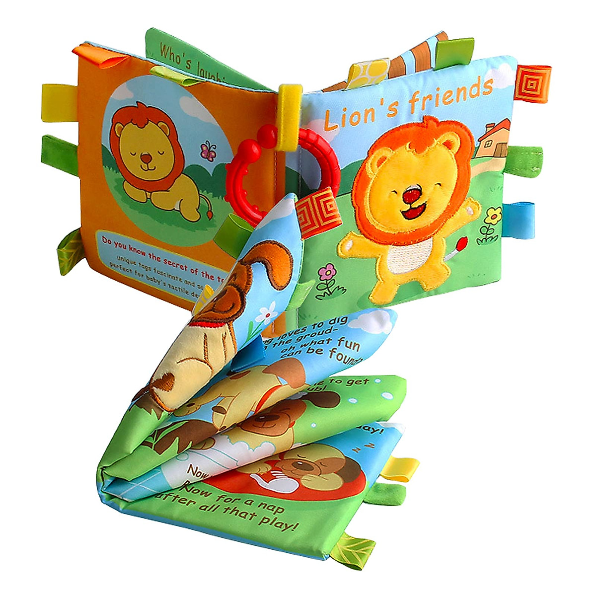 MUBEN Baby Activity Book with Attachable Link for On-The-Go Travel, Soft Crinkle Cloth Book Rattle Toy for Infants Educational Learning Toys for Babies Newborn to One Year