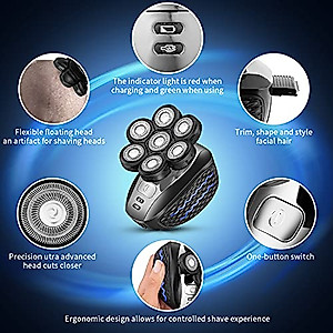 Roziaplus 7D Head Shavers for Bald Men 5 in 1 Waterproof Electric Razor for Men Bald Head Shaver Cordless Mens Electric Shavers Trimmer Wet Dry Shave Balding Clippers Rechargeable Rotary Shaver
