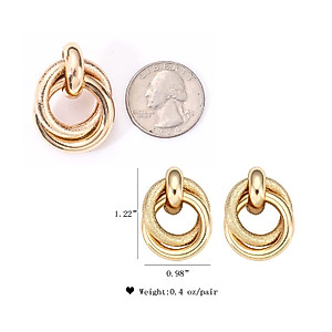Twisted Earrings Round Double Circle Stud Earrings Statement Chunky Polished Drop Hoop Earrings for Women(gold)