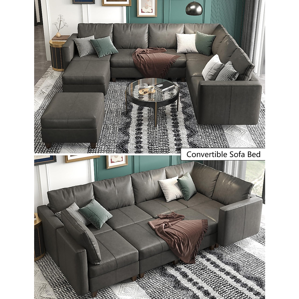 EASE MOOSE Modular Sectional Sofa with Storage, U Shaped Sectional Faux Leather Sectional Couch Large Sectional Sofa, Grey