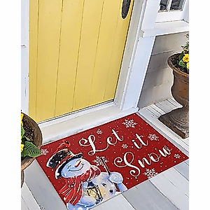Kitchen Rug,Snowman Christmas Cardinal Non Slip Doormat Absorbent Carpet,Winter Snowflakes Red Back Front Door Mat Washable Floor Mat for Bathroom Bedroom Entryway 16x24in