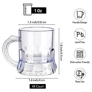 Breroa 48 Pieces Mini Plastic Beer Mugs 1 Ounce Mini Beer Mug Shot Glasses with Handles Clear Reusable Beer Stein Beer Tasting Glasses for Drinking Beer Festival Party Barbecue Wedding