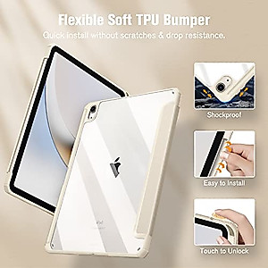 Fintie Hybrid Slim Case for iPad Air 5th Generation (2022) / iPad Air 4th Generation (2020) 10.9 Inch - [Built-in Pencil Holder] Shockproof Cover with Clear Transparent Back Shell, Starlight