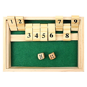 bouti1583 Shut The Box Game, Double-Sided Classic 9 Number Wooden Set with Dice Green- Adults and Children