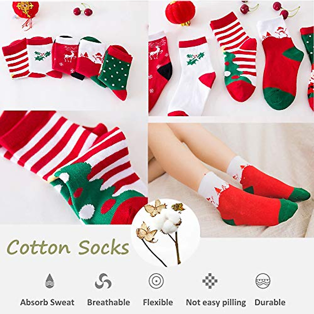 LITOON Christmas Socks Children Socks Christmas Kid Socks for Kid Boy Girl 5 Pairs (M(4-6 years))
