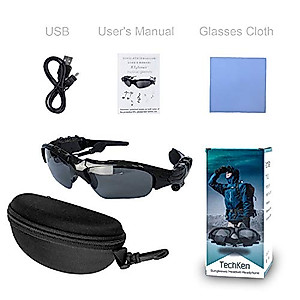 TechKen Sunglasses Headset Headphone Bluetooth Wireless Music Sunglasses Headsets Compatible with iPhone Samsung LG and Smart Phones PC Tablets