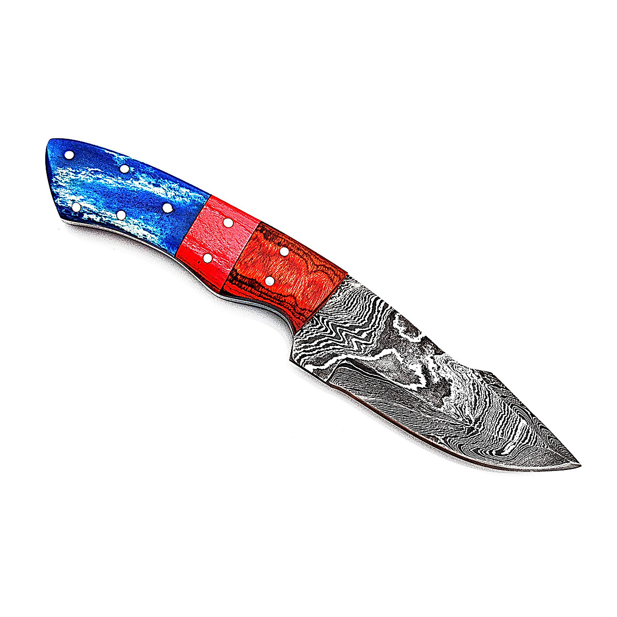 Smart & Sharp Custom Handmade Damascus Steel Hunting Knife/Skinning Knife AA-17301 (Red & Blue Wood)