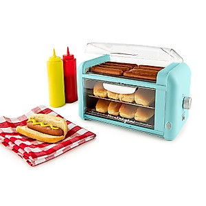 Nostalgia Extra Large 8-in-1 Hot Dog & Bun Warmer, Stainless Steel Grill Rollers, Non-stick Warming Racks, Adjustable Timer