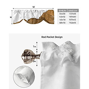 Funnywall88 Tie Up Curtain Valance for Living Room,Wild Marble Pattern Gold Brown White Ombre Valance for Kitchen Window Valance Adjustable Tie-up Valance 12 Inch Rod Pocket 1 Panel