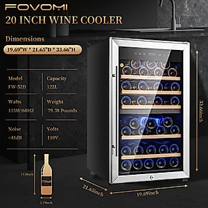 FOVOMI Wine Refrigerators,52-bottle Wine Fridge Cooler Freestanding Wine Refrigerator,(Bordeaux 750ml) Dual Zone Compressor Wine Cellars Chiller