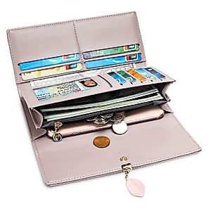 YALUXE Wallet for Women RFID Blocking Genuine Leather Leaf Pendant Snap Card Holder Organizer Zipper Coin Purse