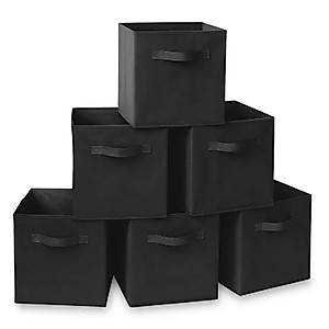 Casafield Set of 6 Collapsible Fabric Cube Storage Bins, Black - 11" Foldable Cloth Baskets for Shelves, Cubby Organizers & More
