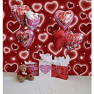 DYANG Early 2000s Backdrop for Red Heart Party Photo Backdrop Glitter Heart Sweet 16 18th 21th 30th Women Men Happy Birthday Photography Background Selfile Wall Decor (Red)