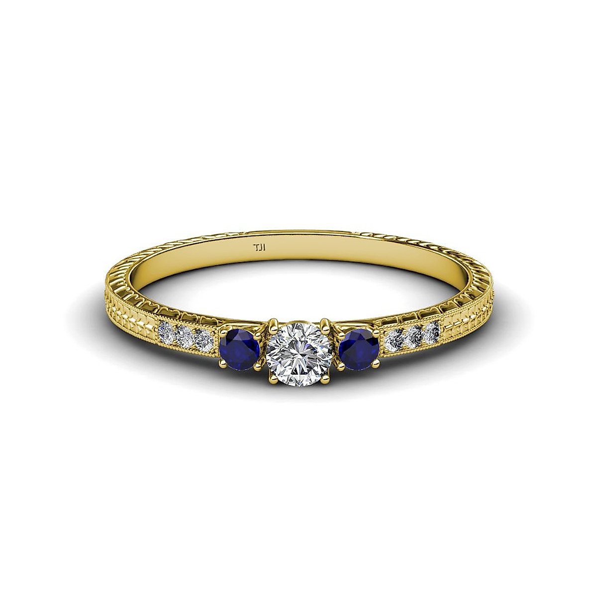 TriJewels Diamond & Blue Sapphire Women Three Stone Engagement Ring 0.42 ctw 14K Yellow Gold-4.5