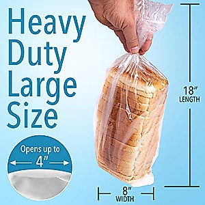 [120 Pack] Plastic Bread Bags for Homemade Bread or Bakery - Heavy Duty Bread Loaf Bags with Ties - Clear Bread Wrappers Storage Packaging - Reusable Bag for Large Loaves - 8” x 4” x 18”