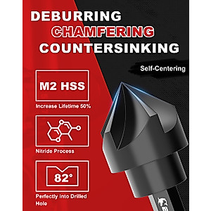 EZARC Countersink Drill Bit Set for Metal, 5PCS Countersunk Bits 82 Degree 5 Flute, 1/4” 3/8” 1/2” 5/8” 3/4”, 1/4 Inch Hex Shank Countersunk Bit Set