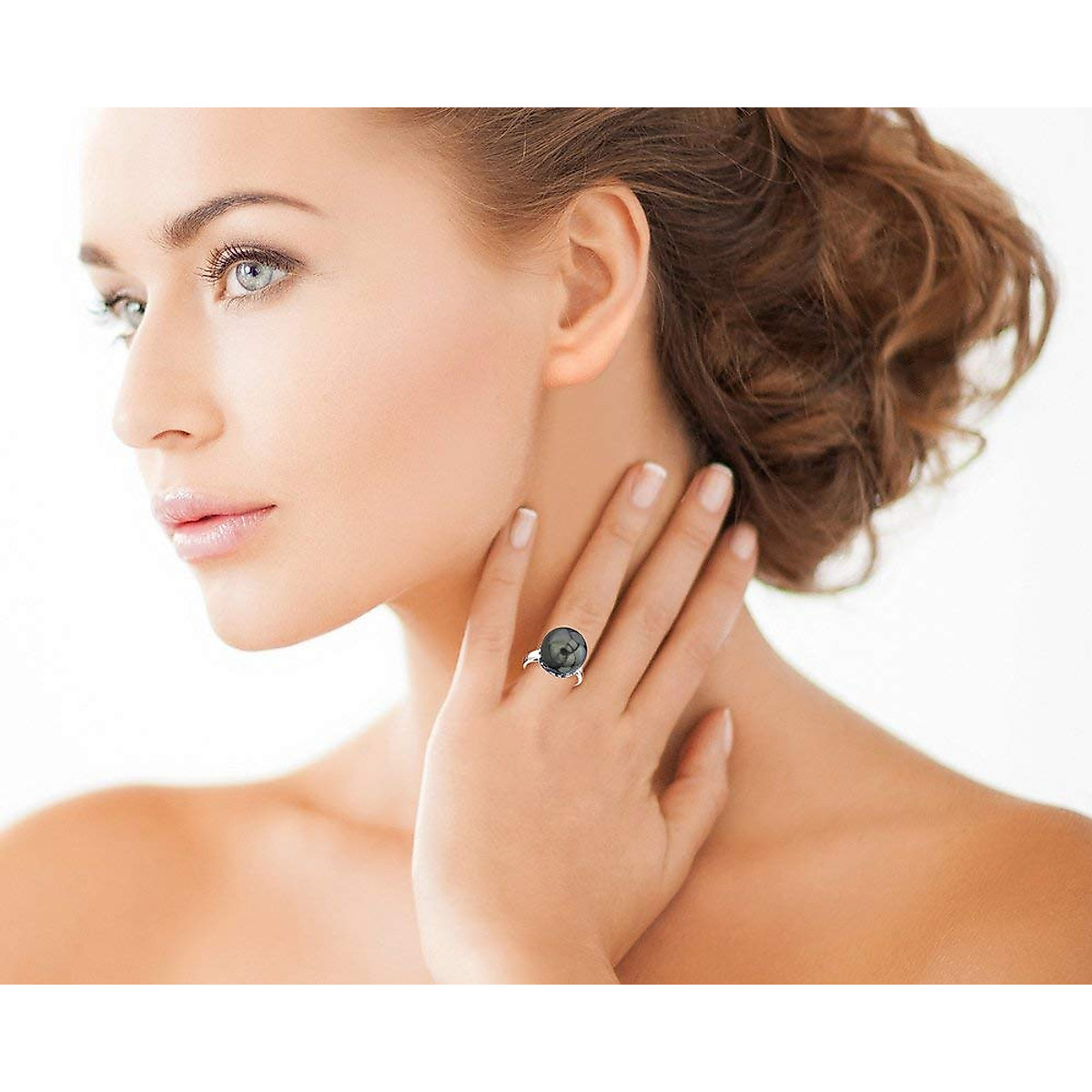 The Pearl Source 10-11mm Genuine Black Tahitian South Sea Cultured Pearl Laurel Ring for Women