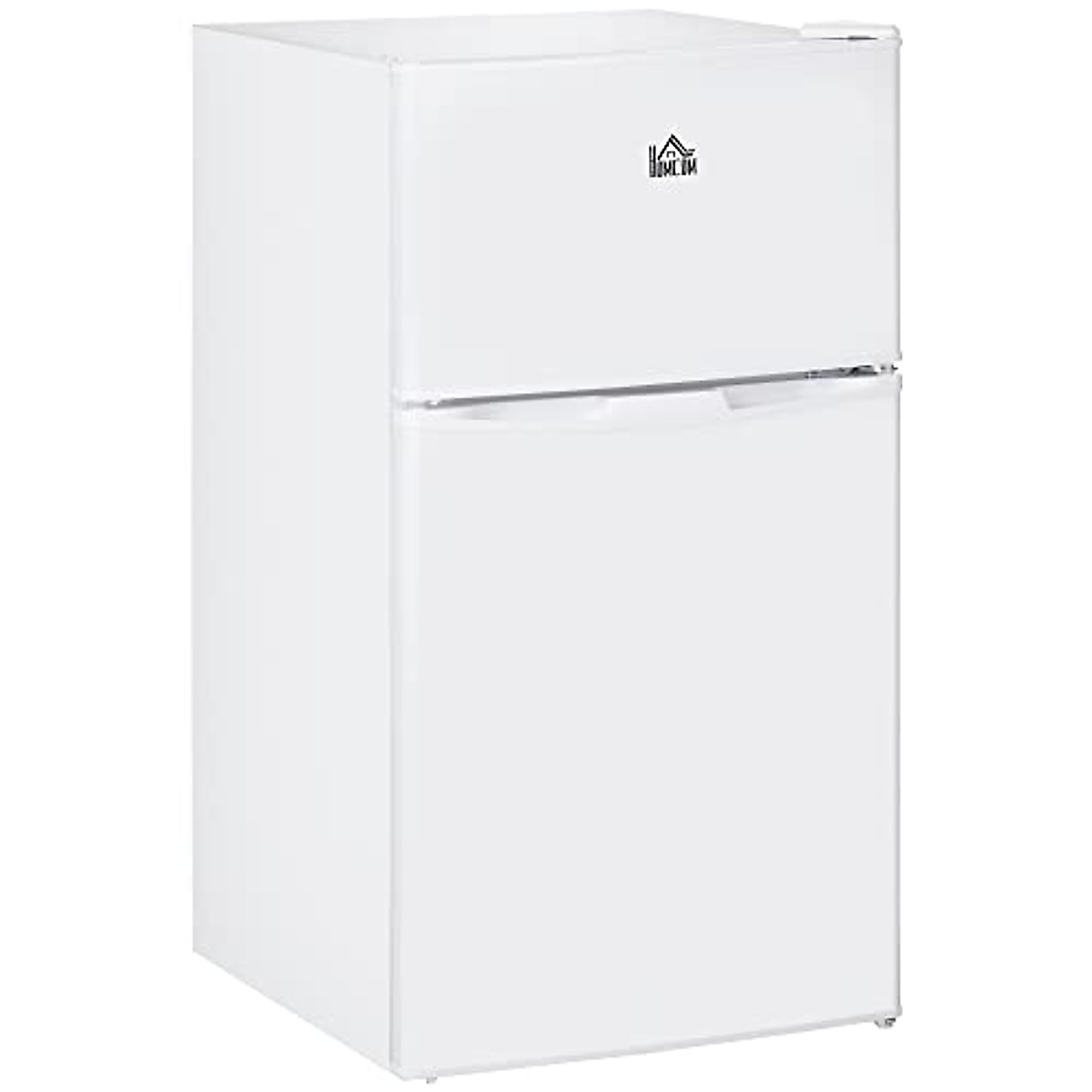 HOMCOM Double Door Mini Fridge with Freezer, 3.2 Cu.Ft Compact Refrigerator with Adjustable Shelf, Adjustable Thermostat and Reversible Door for Bedroom, Dorm, Home Office, White