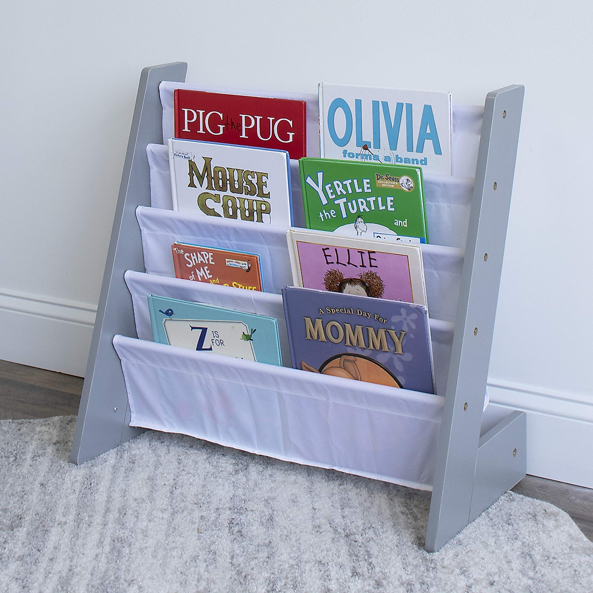 Humble Crew Kids Bookshelf 4 Tier Book Organizer, Inspire Collection, Grey/White