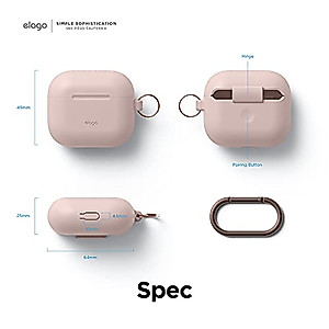 elago Silicone Case Compatible with AirPods 3 Case Cover - Compatible with AirPods 3rd Generation, Carabiner Included, Supports Wireless Charging, Shock Resistant, Full Protection (Sand Pink)