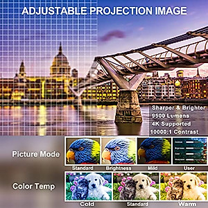 Native 1080P 5G WiFi Bluetooth Projector, 9500L Mini Projector Support 4K Android/iOS Sync Screen 280" Max Screen, Home Movie Theater Video Projector Compatible w/TV Stick HDMI USB AV TF PC Laptop