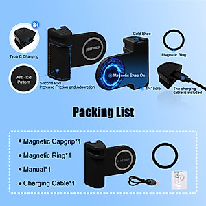 HAFOKO Magnetic Smartphone CapGrip Camera Cell Phone Selfie Shutter Grip Tripod Mount w 1/4" Cold Shoe with Detachable Bluetooth Wireless Remote Control Compatible for iPhone All Phones Shooting