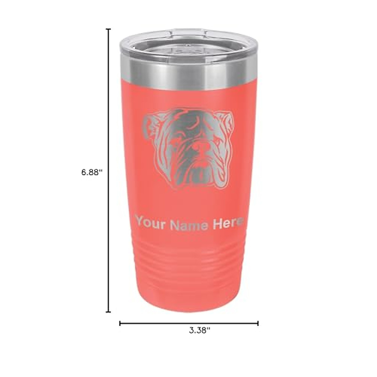 LaserGram 20oz Vacuum Insulated Tumbler Mug, Bulldog, Personalized Engraving Included (Coral)