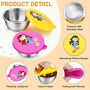 6 x 1.6 oz Salad Dressing Container to Go, Mermaid Stainless Steel Condiment Containers with Lids Reusable Small Containers with Lids Leak Proof Sauce Containers for Lunch Box Silicone Condiment Cups