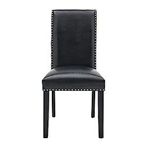 MODERION Parsons Dinning Chairs Set of 2 with Nail-Heads Trim, Faux Leather Kitchen Accent Side Upholstered Seat, Solid Wood Legs, 39'' x 25'' x 19'', Holds Up to 300 Lbs, Assembly Black, CY-1122-BK