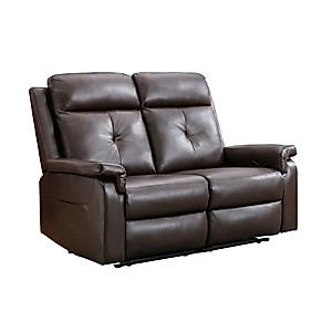 PALLOME Loveseat Recliner, PU Leather Reclining Sofa, 54'' Double Recliner Loveseat with Heat and Massage, RV Theater Seating, Manual Recliner Chair for Living Room (Brown)