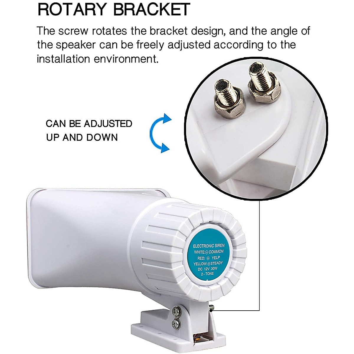 Jokpenes 30W Alarm Siren ,Dual Tone Outdoor Self Contained Electric Security Ring Siren with Bracket，6-12V DC 1.1Ah 130db 8 X 5.5 X 9 Inch for Car Home Doorbell Security Protection System,(Black)