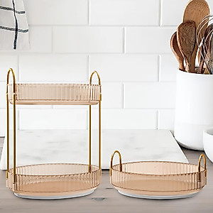 GTI Lazy Susan Organizer, 360 °Rotating Removable Lazy Susan with Handles, Lazy Susan Turntable for Cabinet, Table, Pantry, Kitchen, Countertop, Bathroom, Gold (1 Tier)