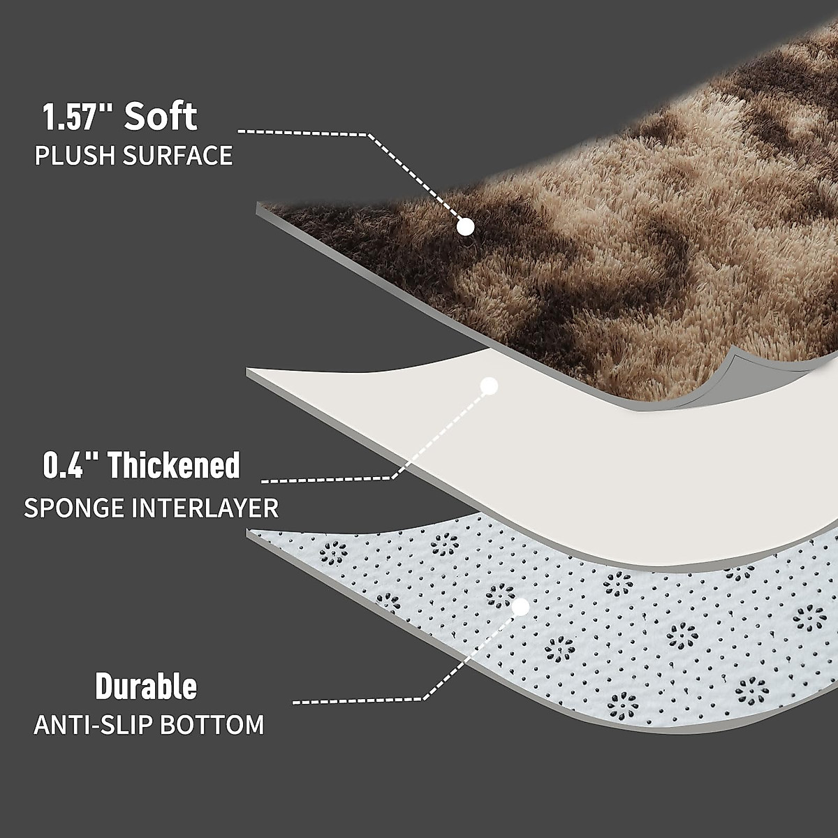 Large Shag Area Rugs 8x10 Feet, High Pile Fuzzy Rugs for Living Room, Ultra Soft Fluffy Furry Rugs for Bedroom, Anti-Skid Indoor Carpet Nursery Rugs for Kids Room Home Decor, Brown