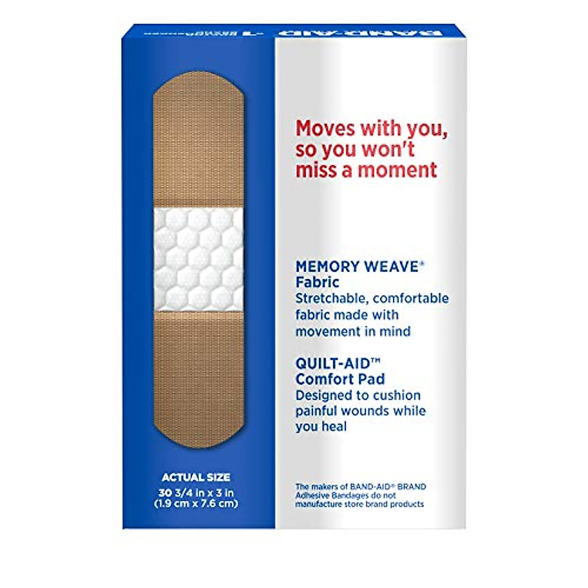 Band-Aid Brand Flexible Fabric Adhesive Bandages, Comfortable Flexible Protection & Wound Care of Minor Cuts & Scrapes, Quilt-Aid Technology to Cushion Painful Wounds, All One Size, 30 ct