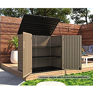 HOMSPARK Horizontal Storage Shed Weather Resistance, Multi-Purpose Outdoor Storage Box for Backyards and Patios, 38 Cubic Feet Capacity for Bike, Lawnmower, Trash Cans, Patio Accessories(Brown)